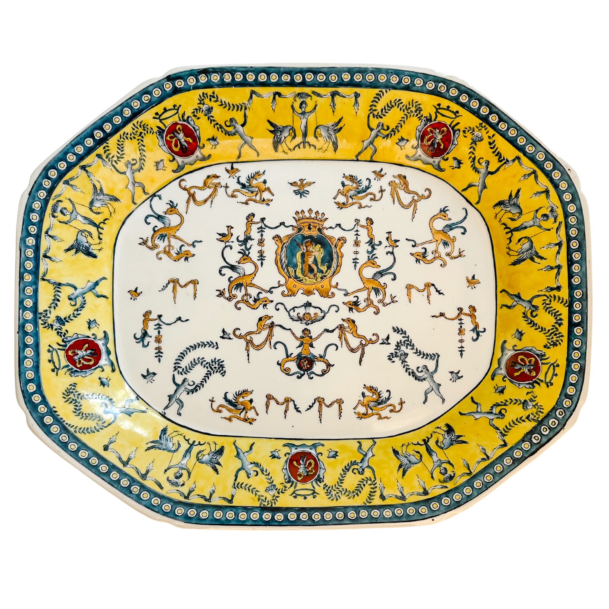 Large 14" Blue & Yellow Renaissance Style Chinese Platter – House of ...