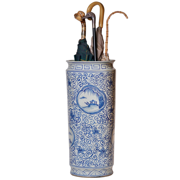 26" Blue & White Ceramic Umbrella Stand Cane Holder – House of Andaloo