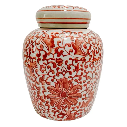 Coral Red & White Twisted Peony Ginger Jar – House of Andaloo