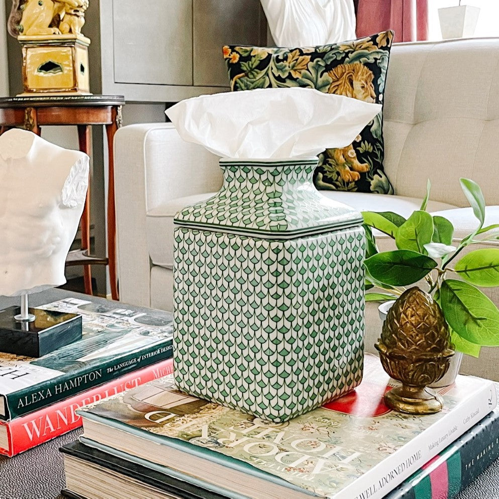 Green & White Fishnet Ceramic Tissue Box Cover – House of Andaloo
