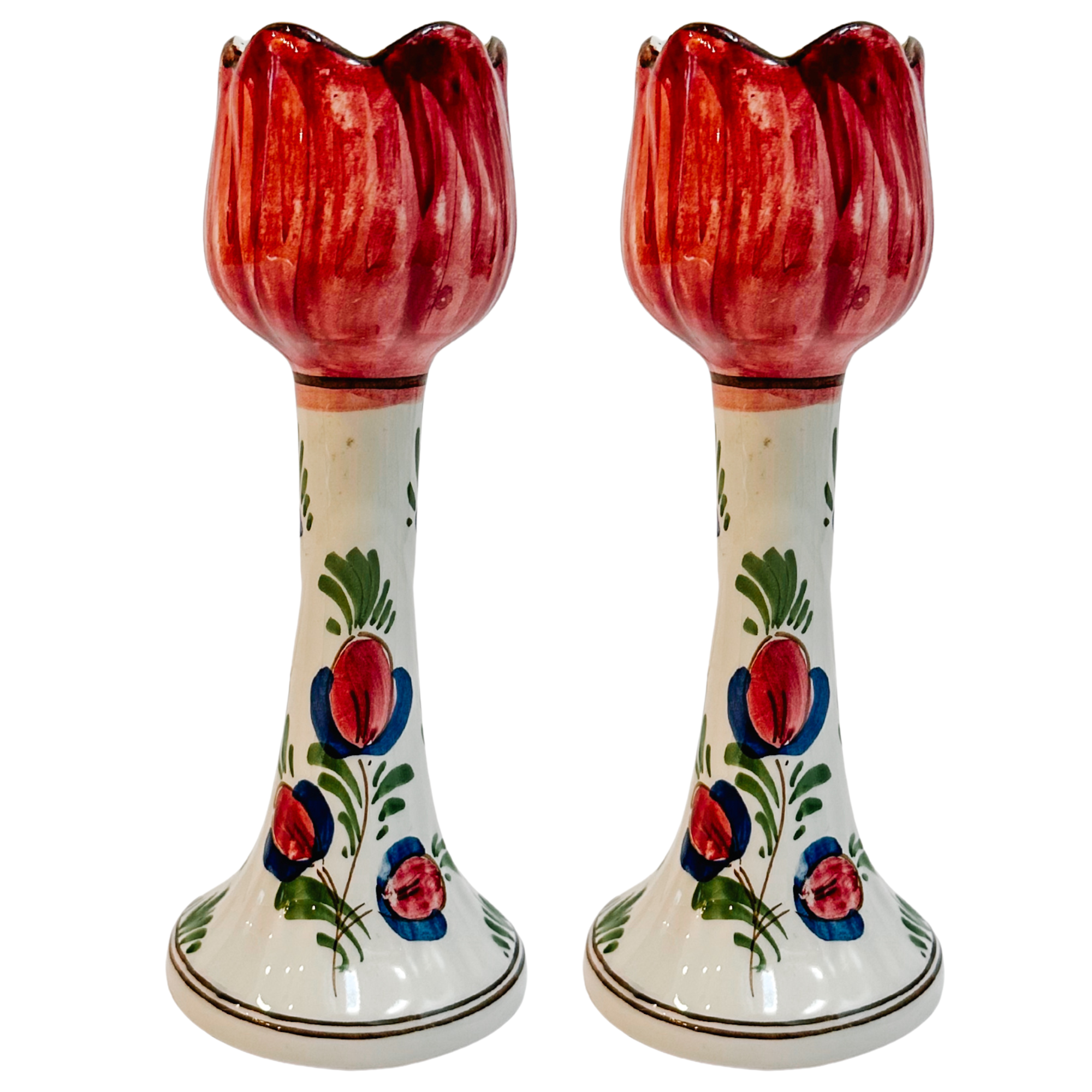 Hand-Painted Polychrome Delft Tulip Candle Holders Pair – House of Andaloo