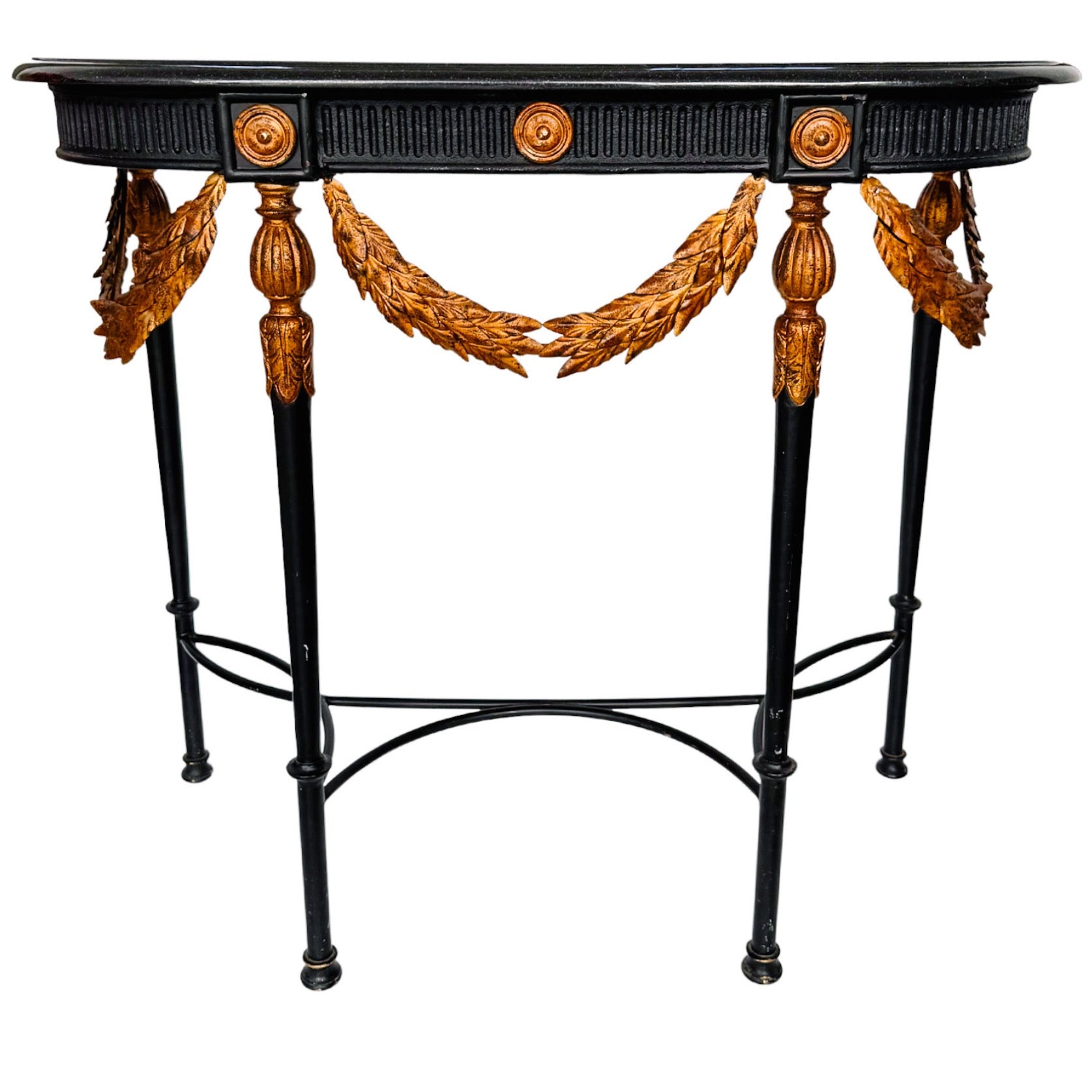 Neoclassical Ebonized Wrought Iron Demi-Lune Table With Black Granite ...