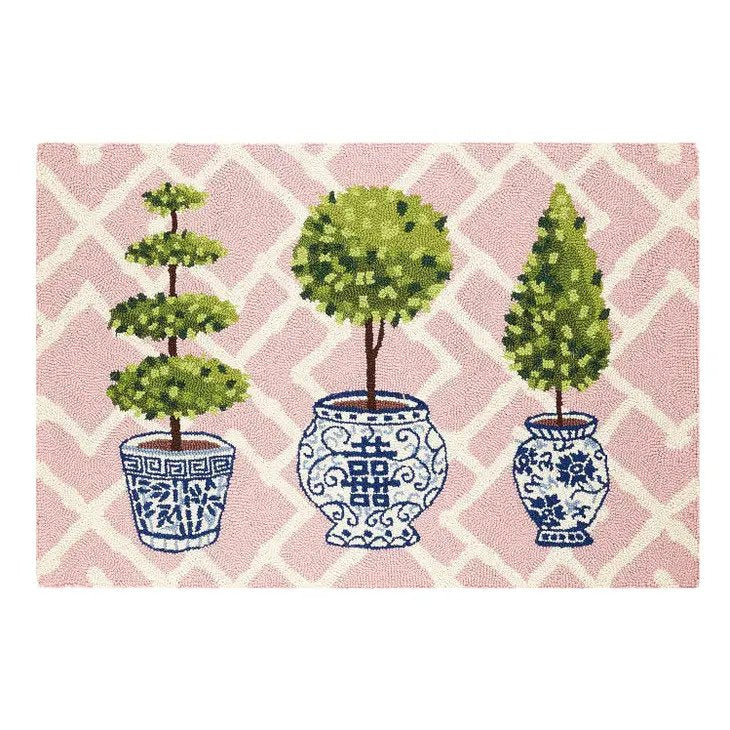 Pink Topiary Collection Wool Hooked Rug – House of Andaloo