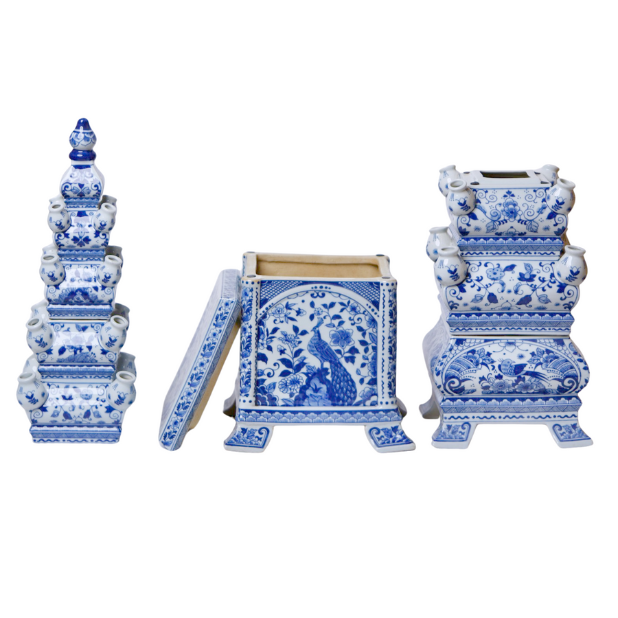 X-Large Blue & White Multi-Tier Delft Style Tulipiere Tower Vase ...
