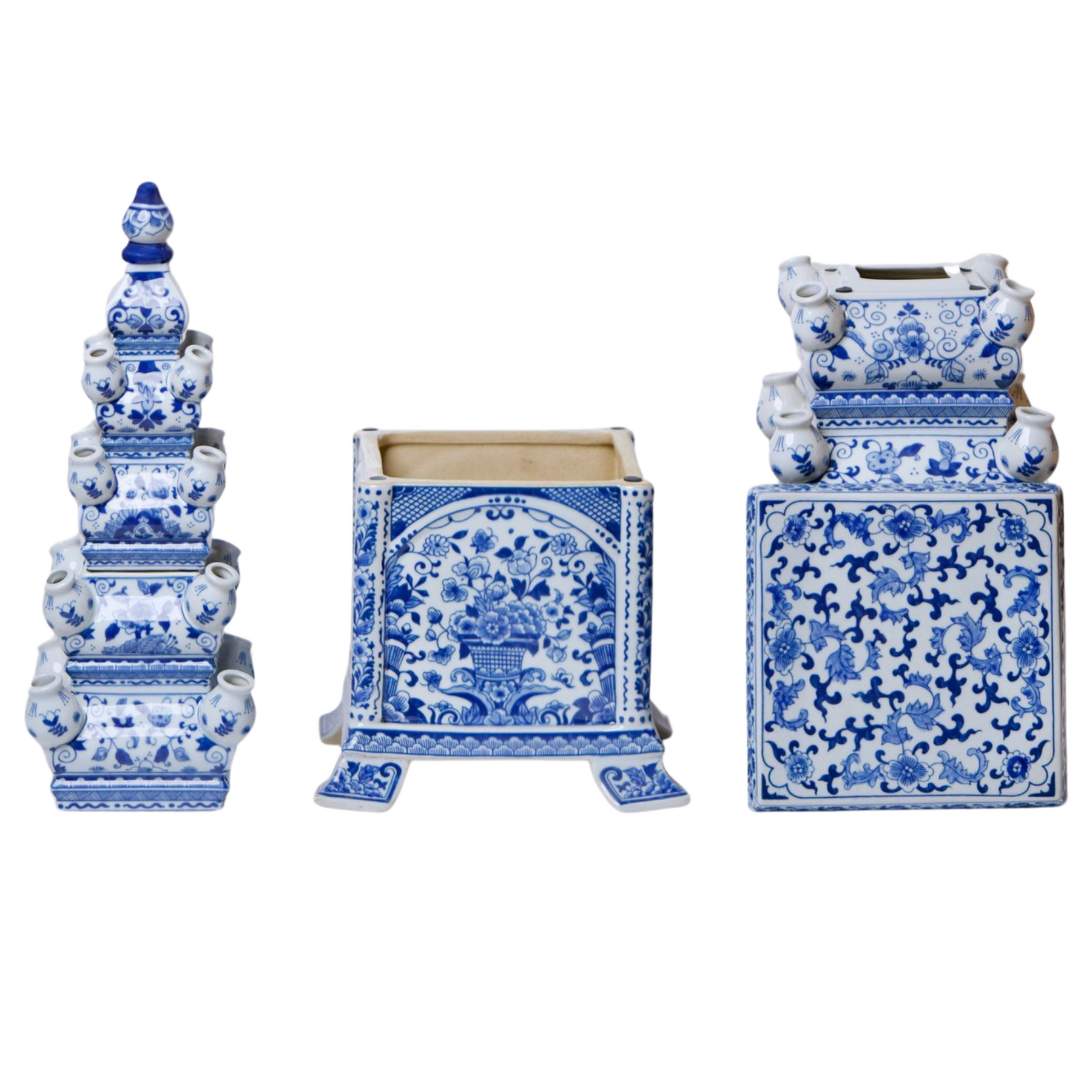 X-Large Blue & White Multi-Tier Delft Style Tulipiere Tower Vase ...